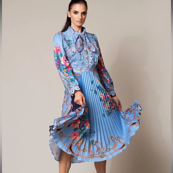 Dalia Macphee | Dresses | Hpdalia Macphee Pleated Floral Long Sleeve ...